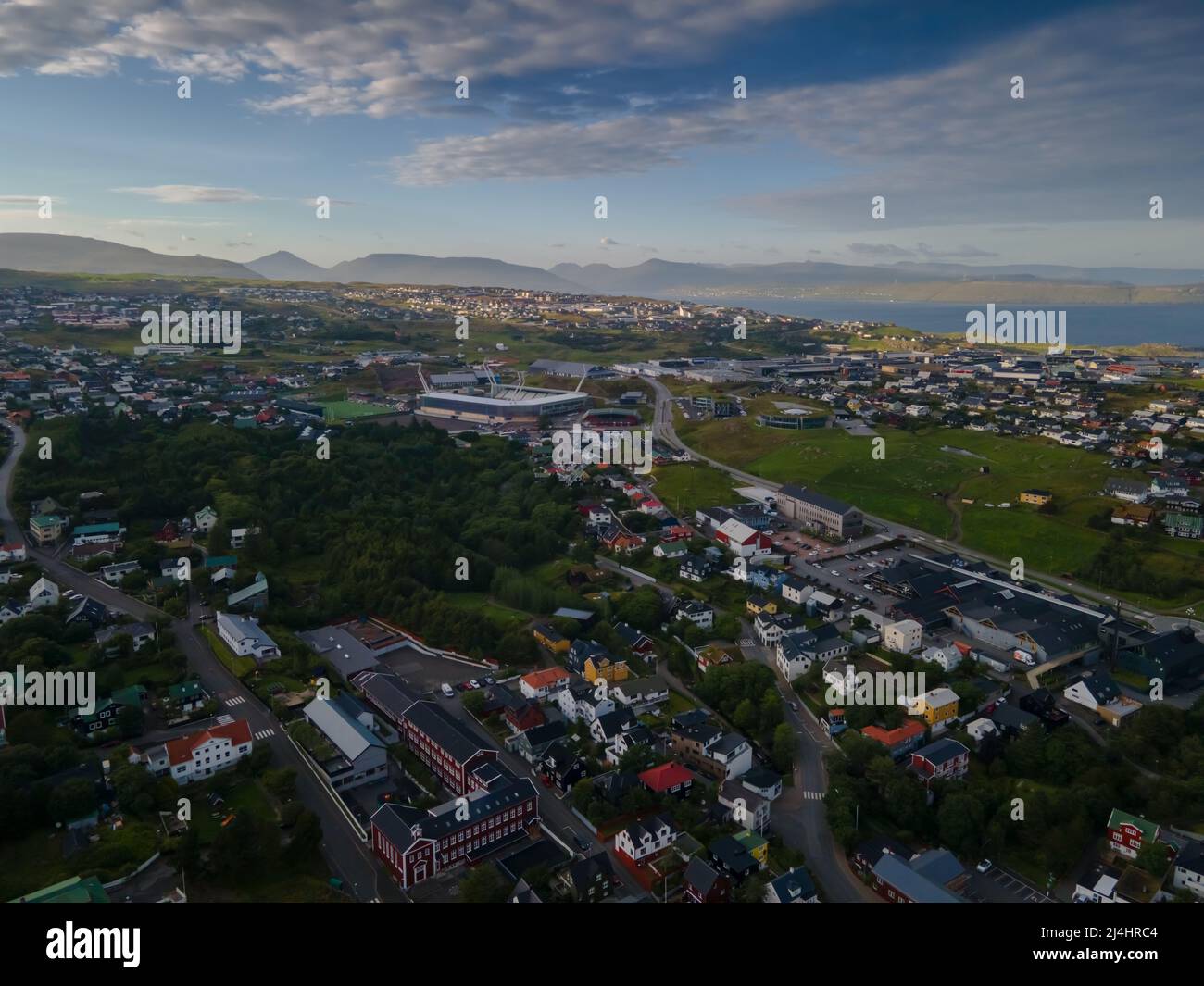 Beautiful aerial view of the City of Torshavn Capital of Faroe Islands ...