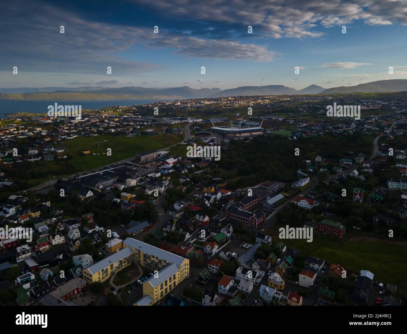 Beautiful aerial view of the City of Torshavn Capital of Faroe Islands ...
