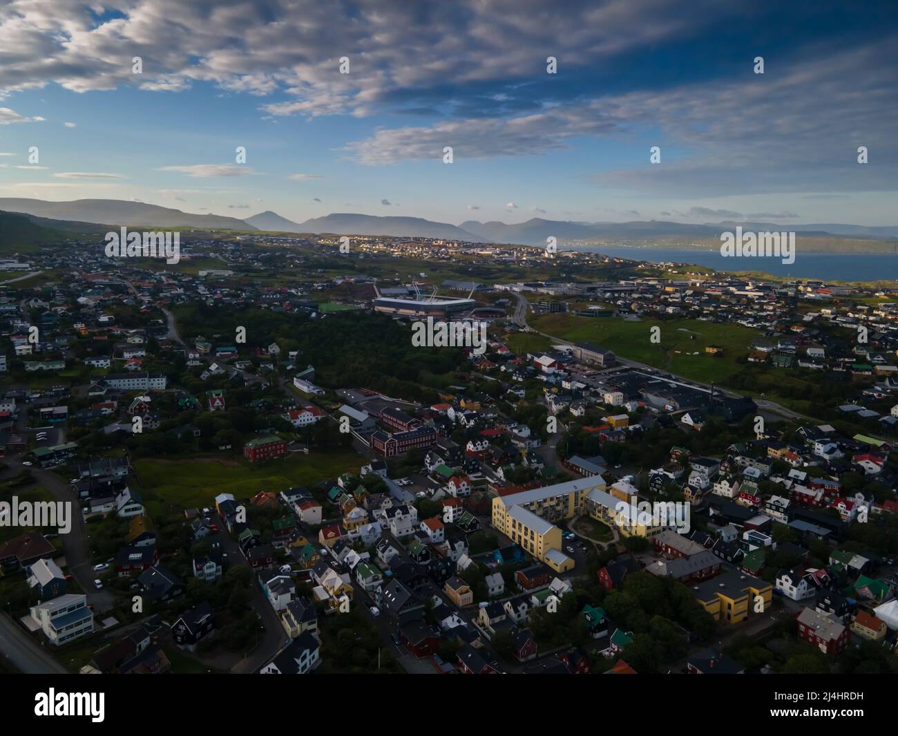 Beautiful aerial view of the City of Torshavn Capital of Faroe Islands ...