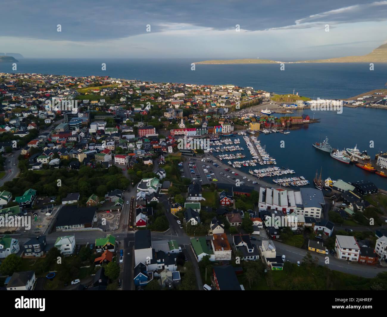 Beautiful aerial view of the City of Torshavn Capital of Faroe Islands ...