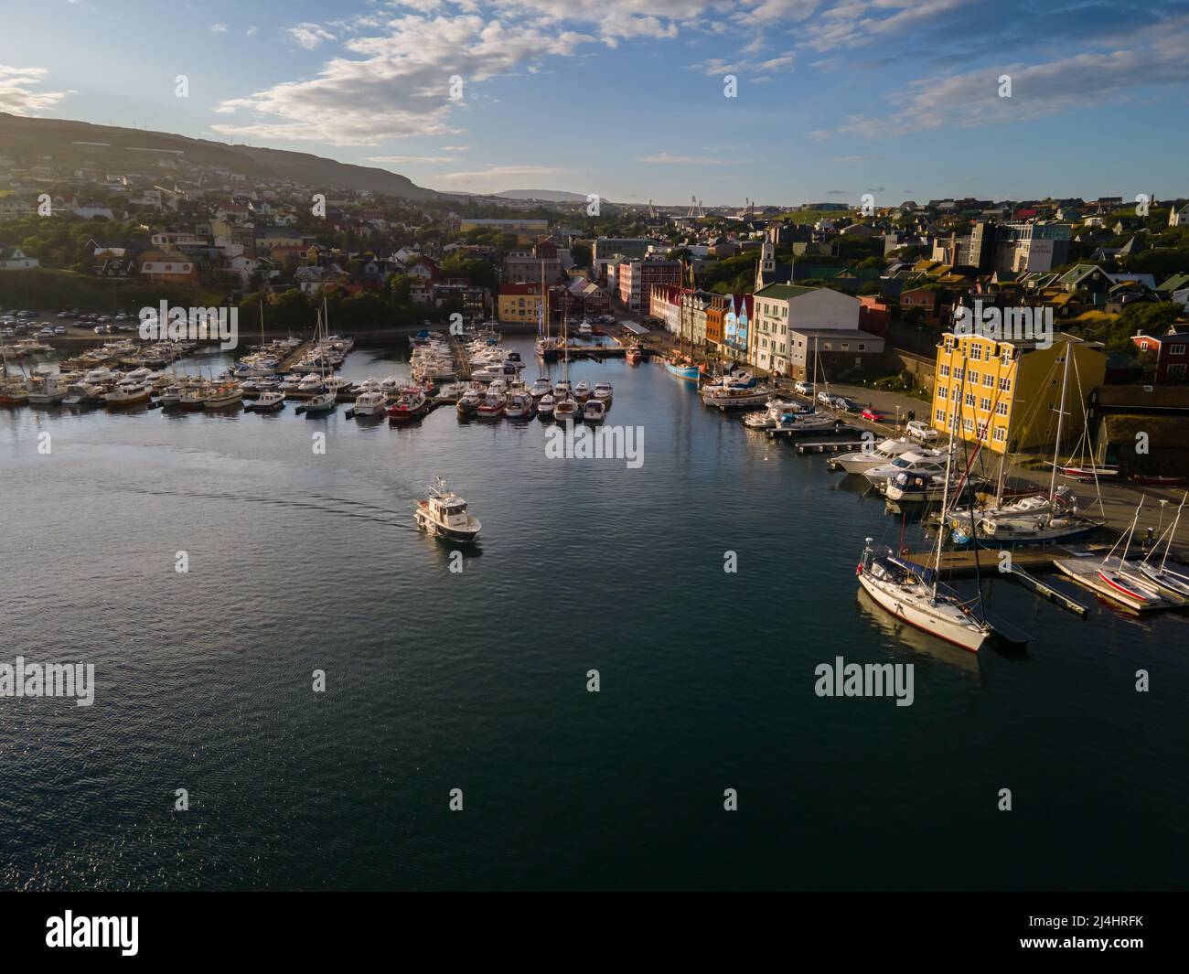 Beautiful aerial view of the City of Torshavn Capital of Faroe Islands ...