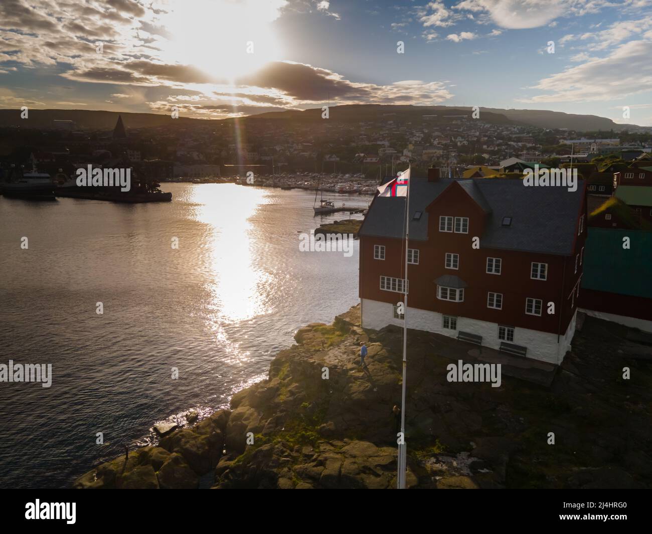 Beautiful aerial view of the City of Torshavn Capital of Faroe Islands ...