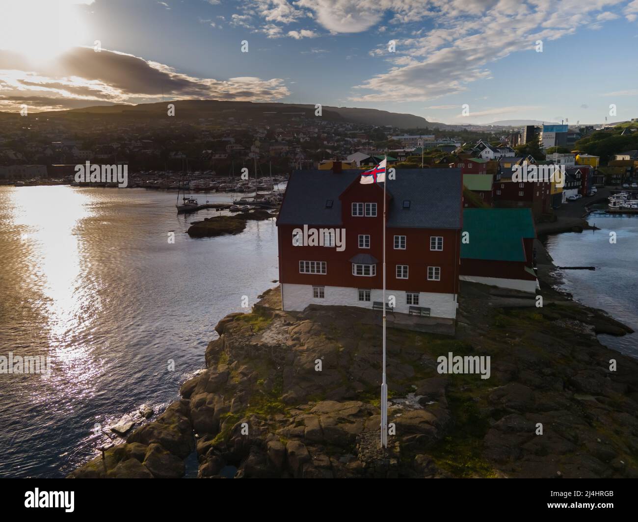 Beautiful aerial view of the City of Torshavn Capital of Faroe Islands ...