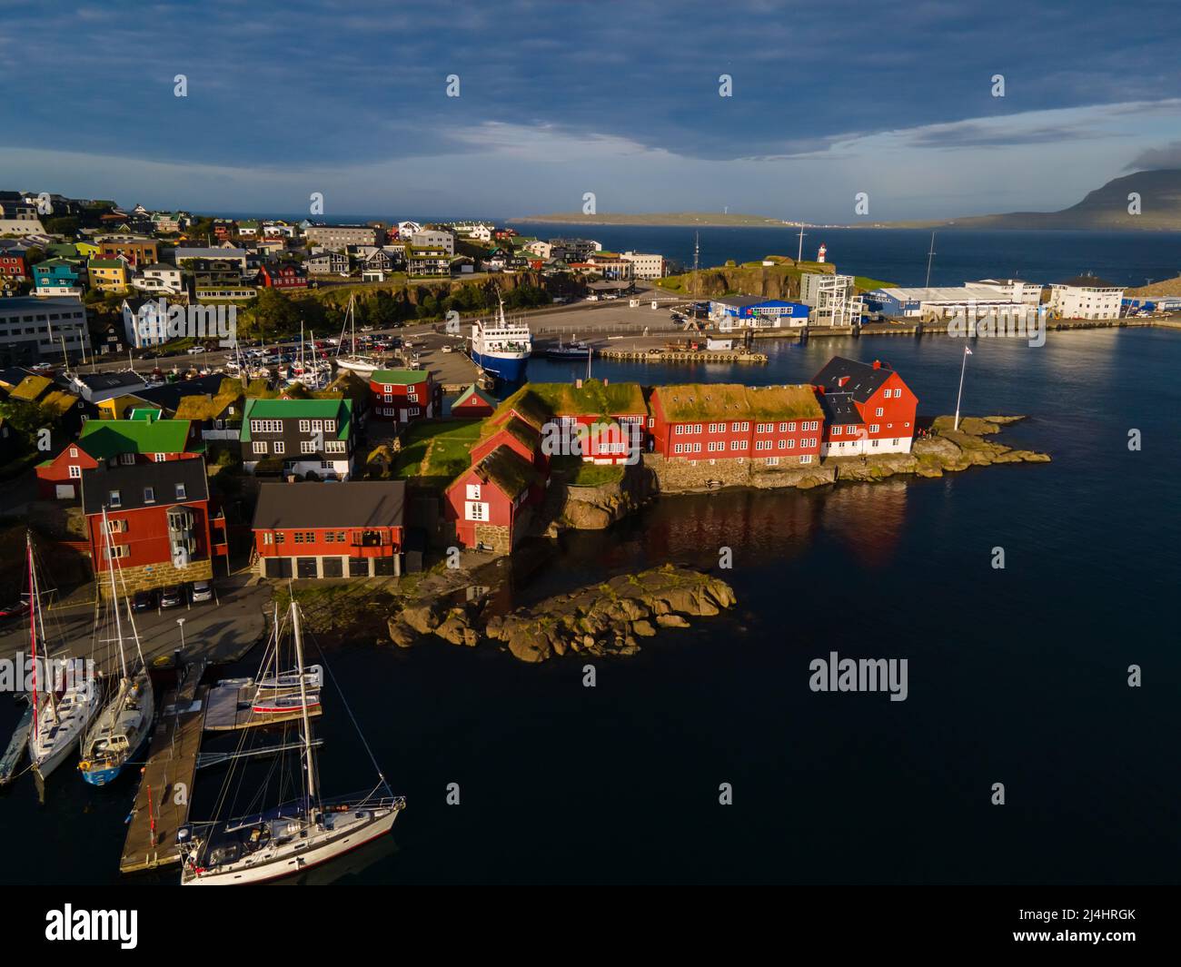 Beautiful aerial view of the City of Torshavn Capital of Faroe Islands ...