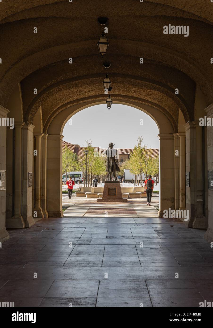 Hallway with a view of a statue at Texas Tech University Stock Photo ...
