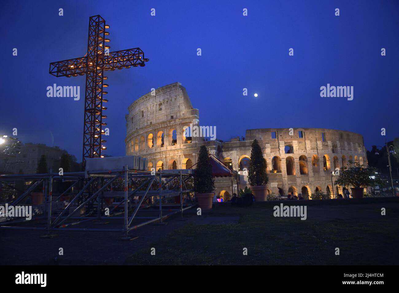 Rome, Italy. 15th Apr, 2022. Pope Francis prays during the Via Crucis ...