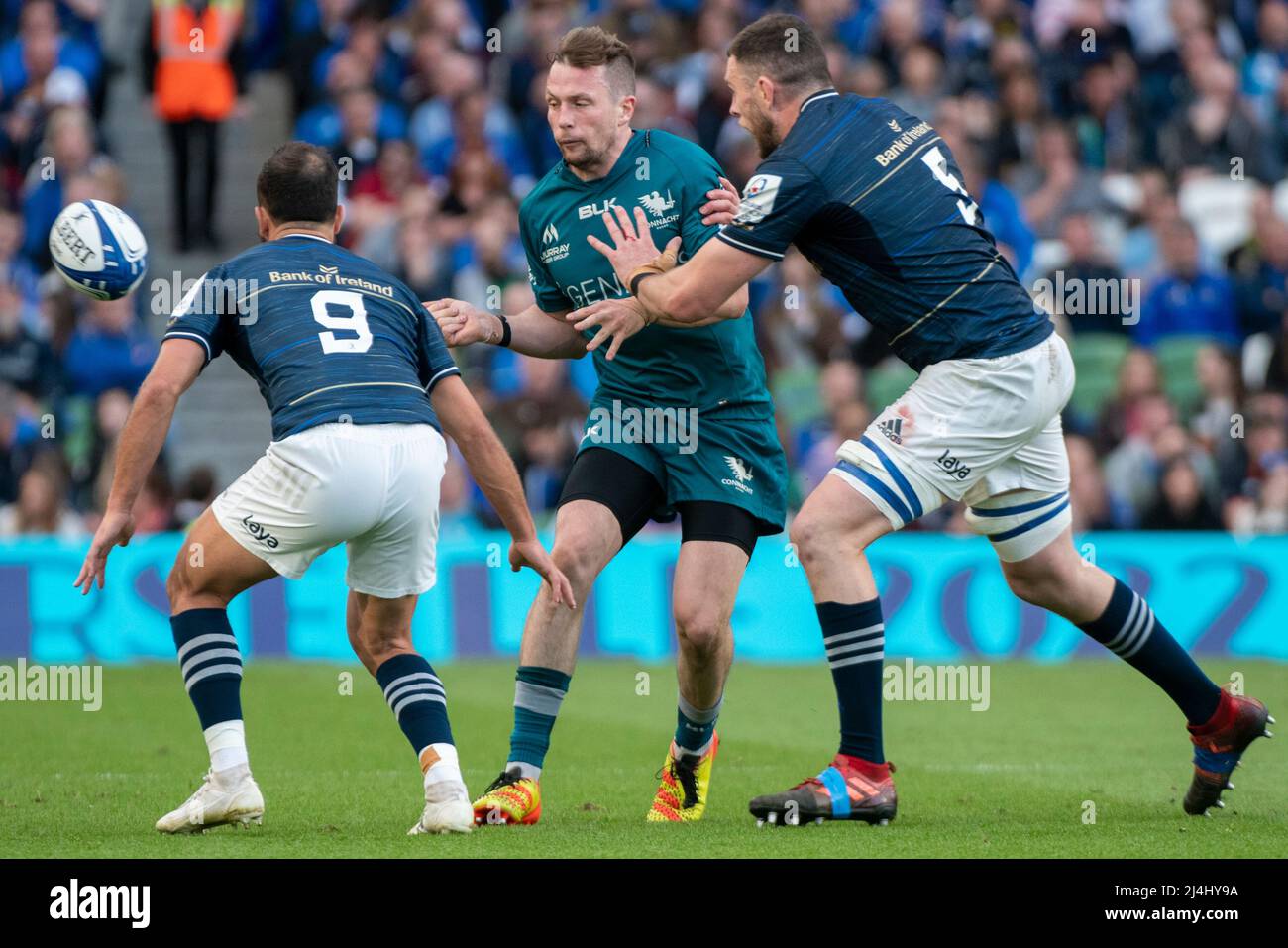 Dublin, Ireland. 15th Apr 2022. Jack Carty of Connacht tackled by Josh ...