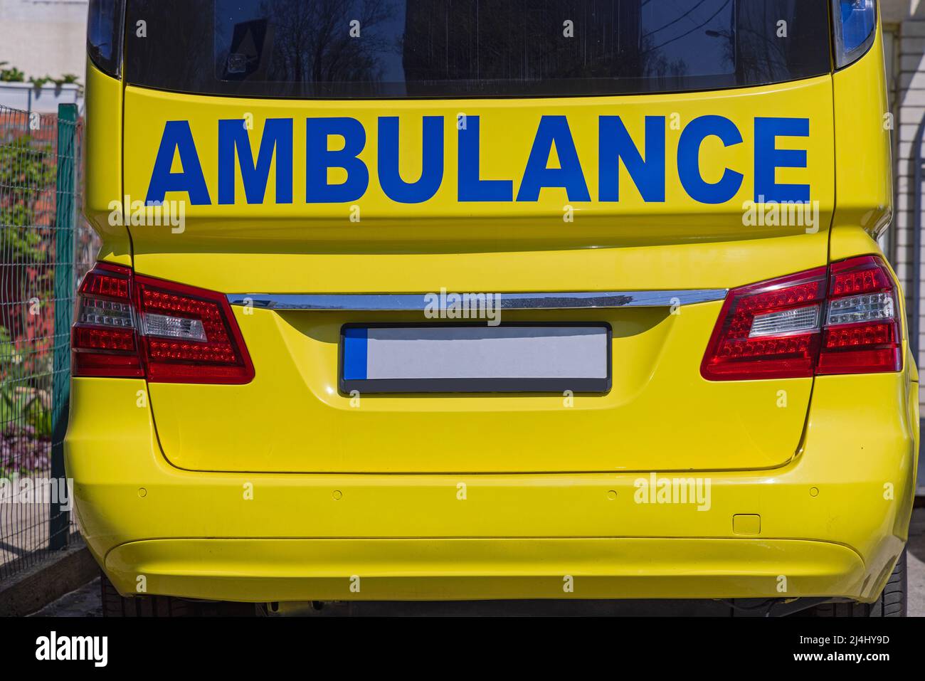 Ambulance Vehicle Emergency Van Rear View at Sunny Day Stock Photo - Alamy