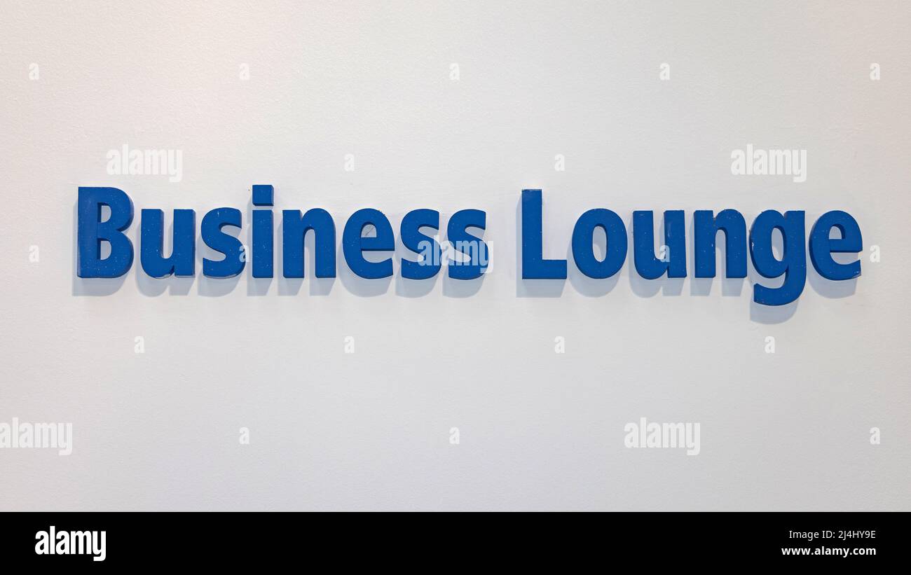3d Letters Business Lounge Blue Sign at White Wall Stock Photo - Alamy