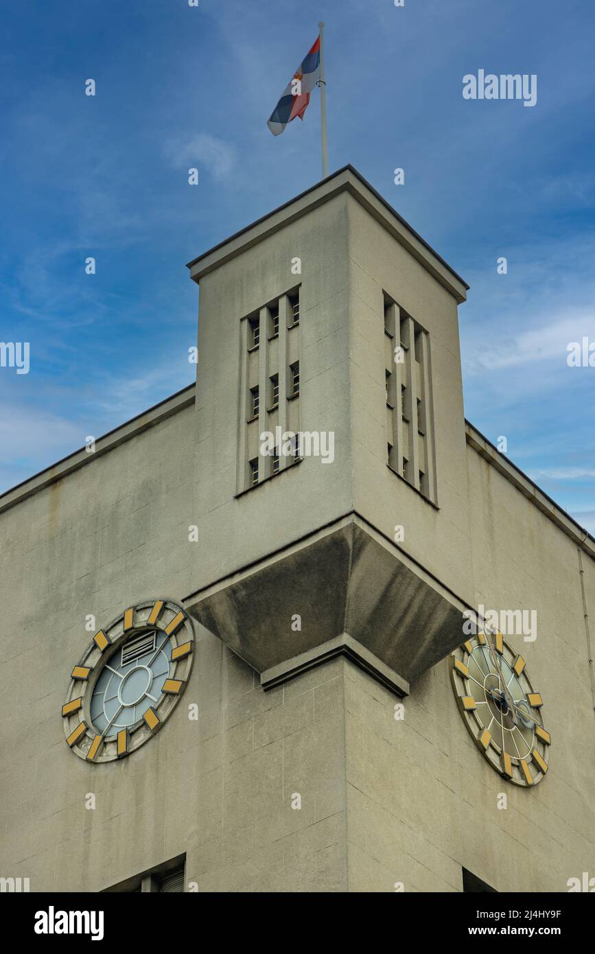 Two Art Deco Clock Dials and One in Working Order at Tower Stock Photo ...