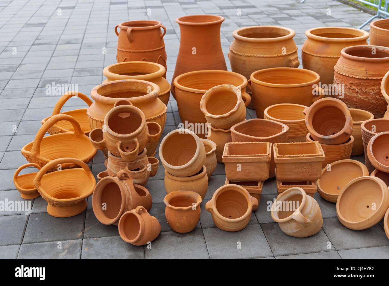 Large Collection of Earthenware Pottery Pots Jugs Objects Stock Photo ...
