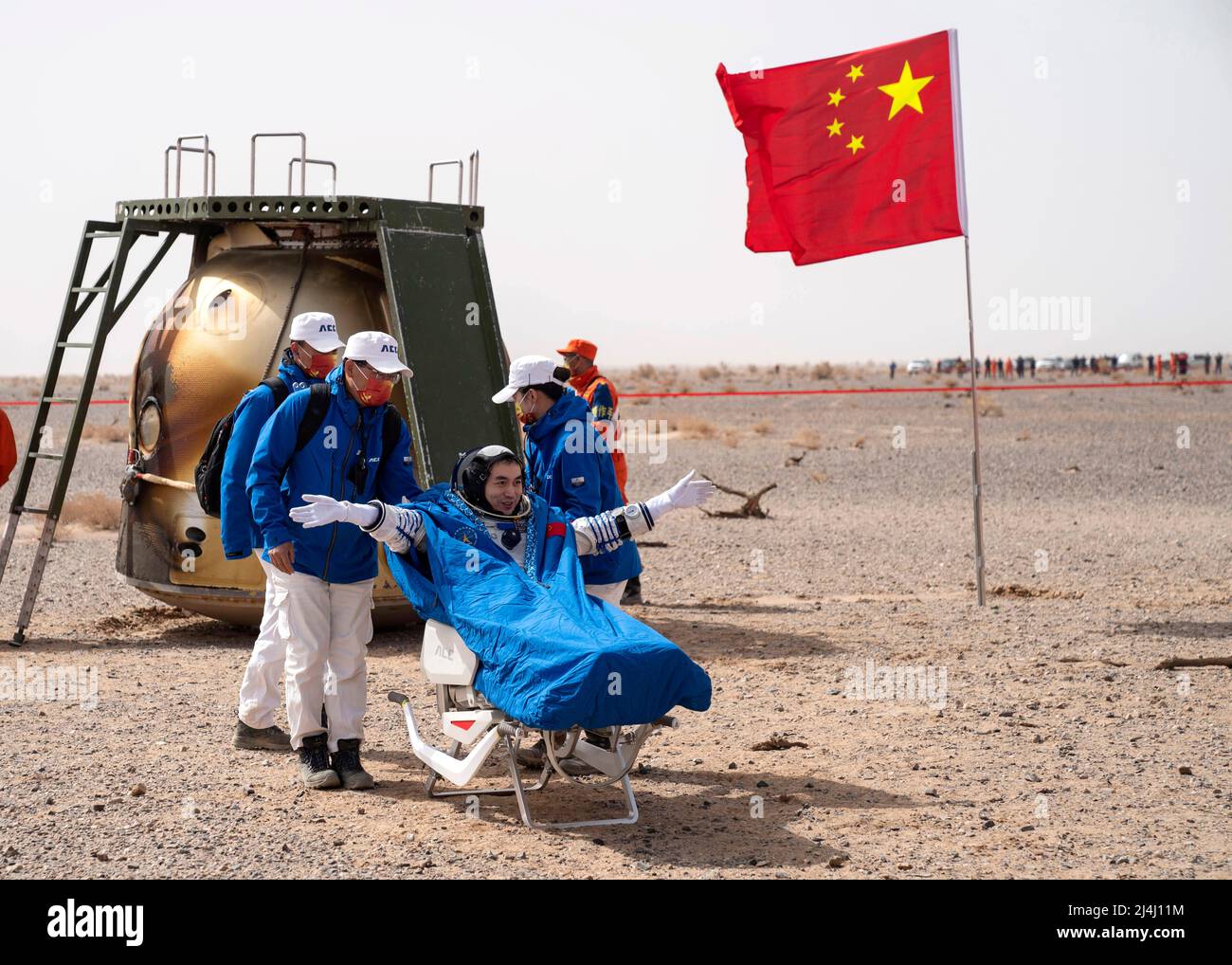 Dongfeng Landing Site. 16th Apr, 2022. Astronaut Ye Guangfu is out of ...