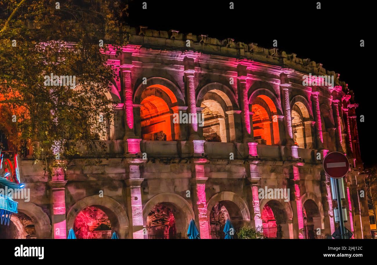 Ancient Classical Roman Amphitheatre Arena Night Illuminated Color ...