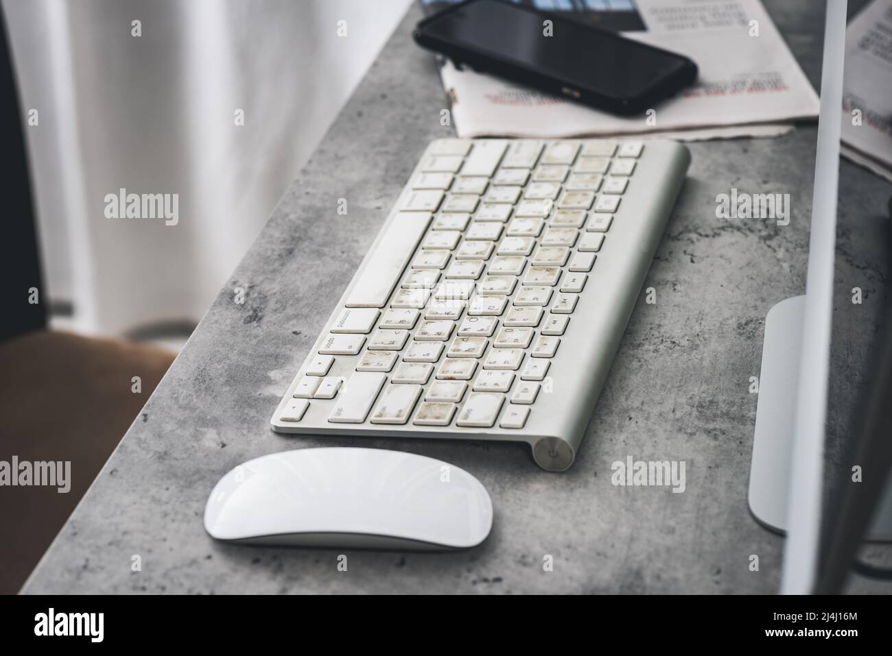 Closeup very dirty computer keyboard. Grimy, more bacteria on keyboard ...