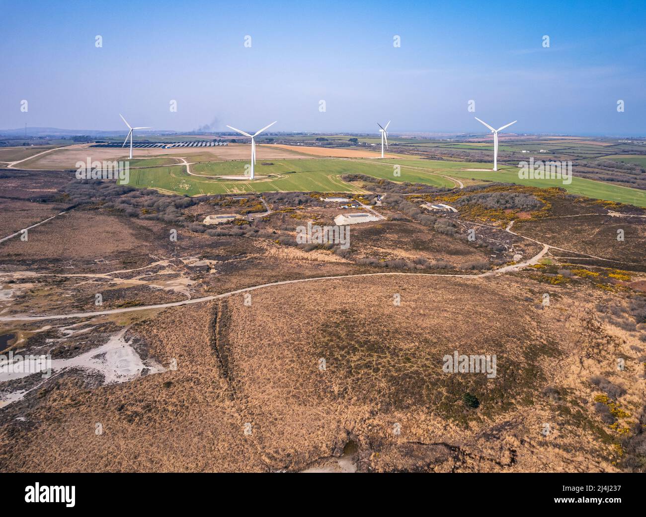 Wind farm on Cornwall fields, England Stock Photo - Alamy