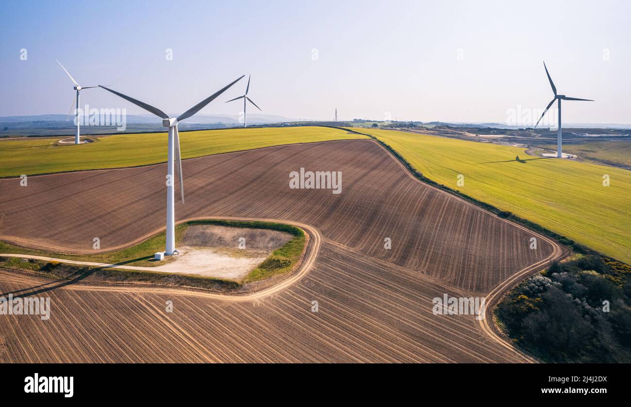 Wind farm on Cornwall fields, England Stock Photo - Alamy