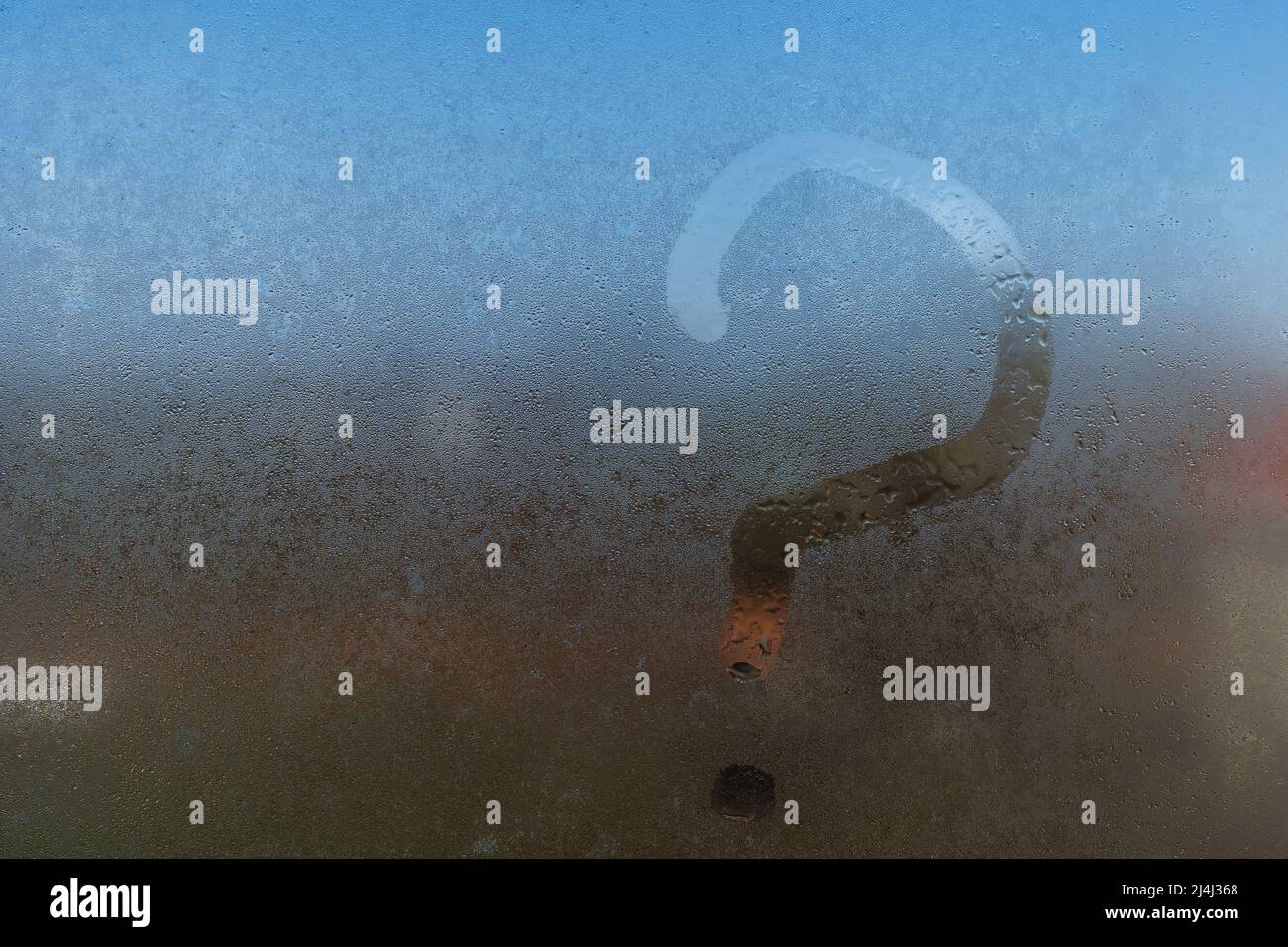 Autumn rain, the inscription on the sweaty glass - question mark Stock ...