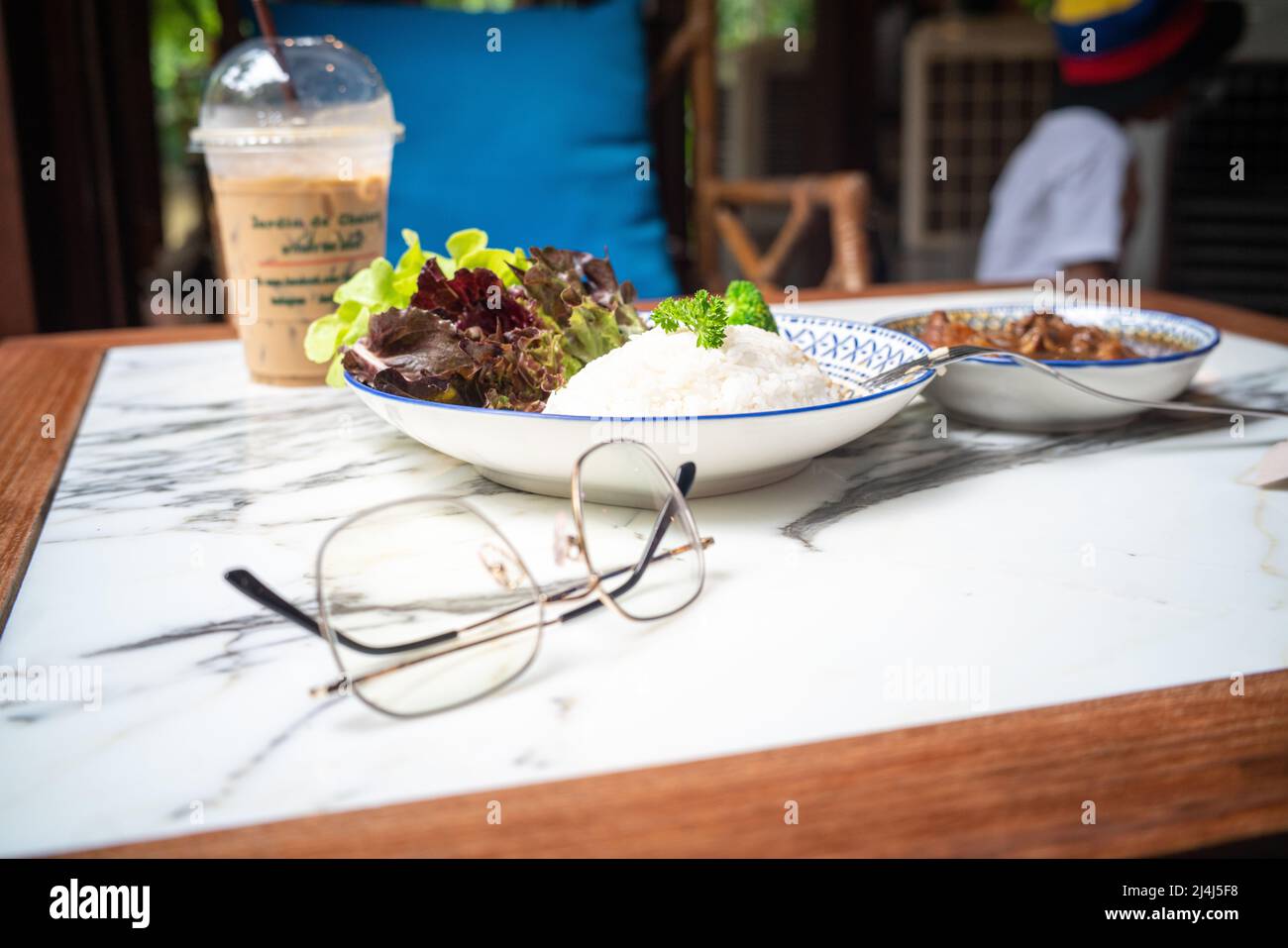 Rice with spicy curry asian food cafe drink in coffee shop food and ...