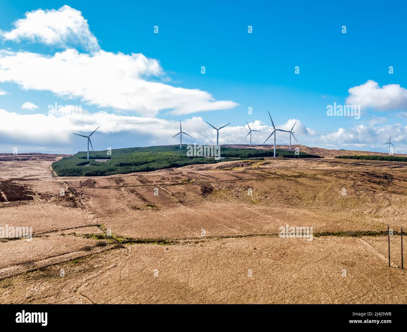 Aerial view of the Cloghervaddy windfarm between Frosses and Glenties ...