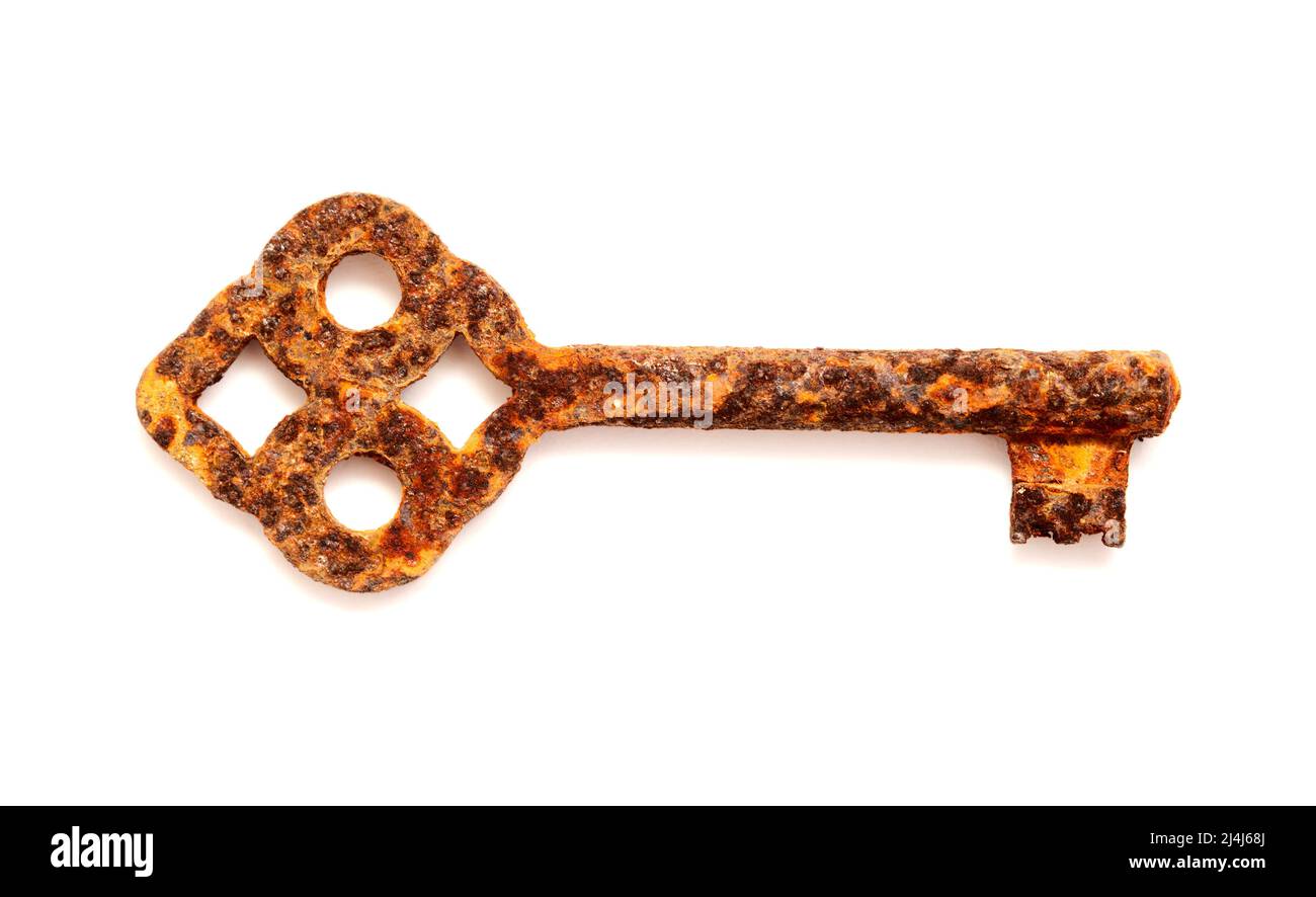 Old very rusty key isolated on white background Stock Photo - Alamy
