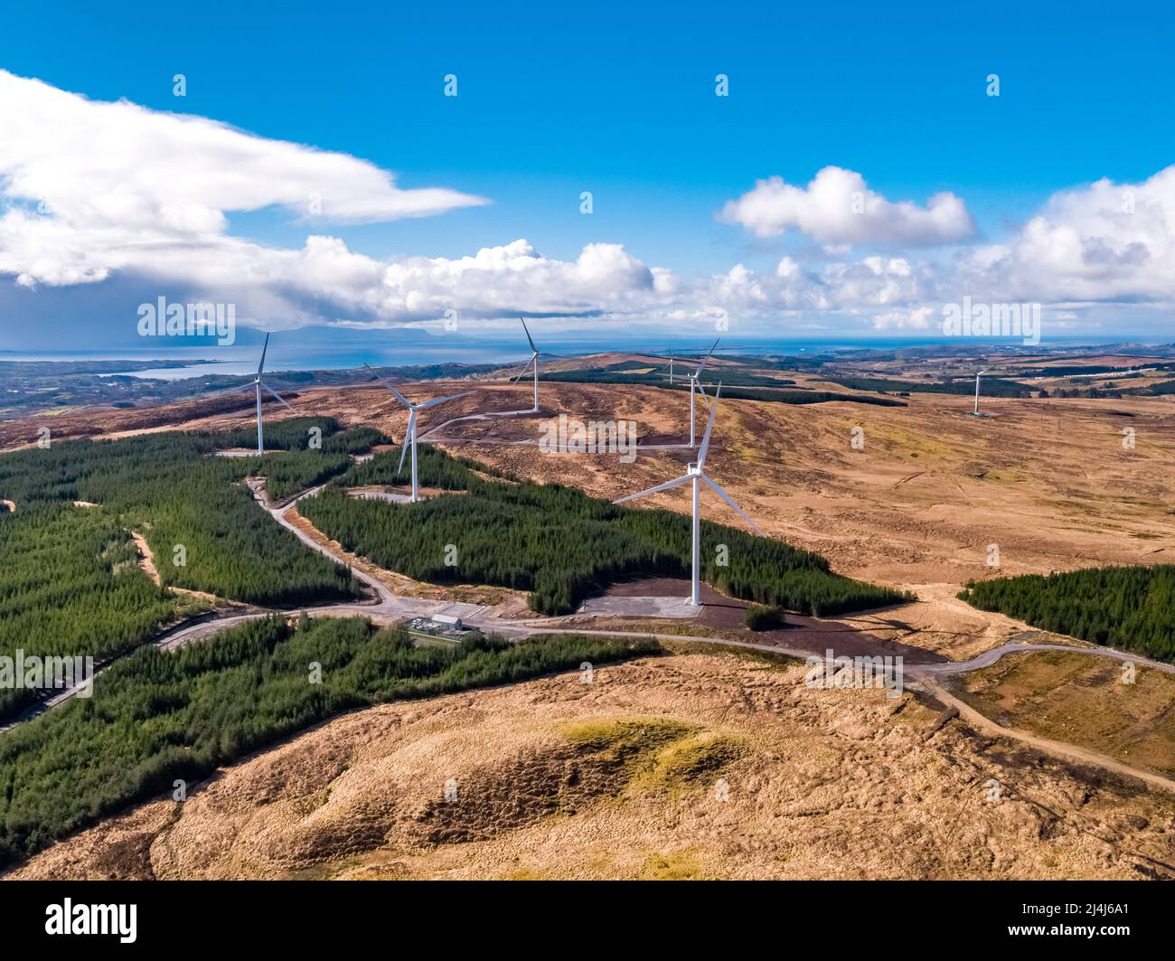 Aerial view of the Cloghervaddy windfarm between Frosses and Glenties ...