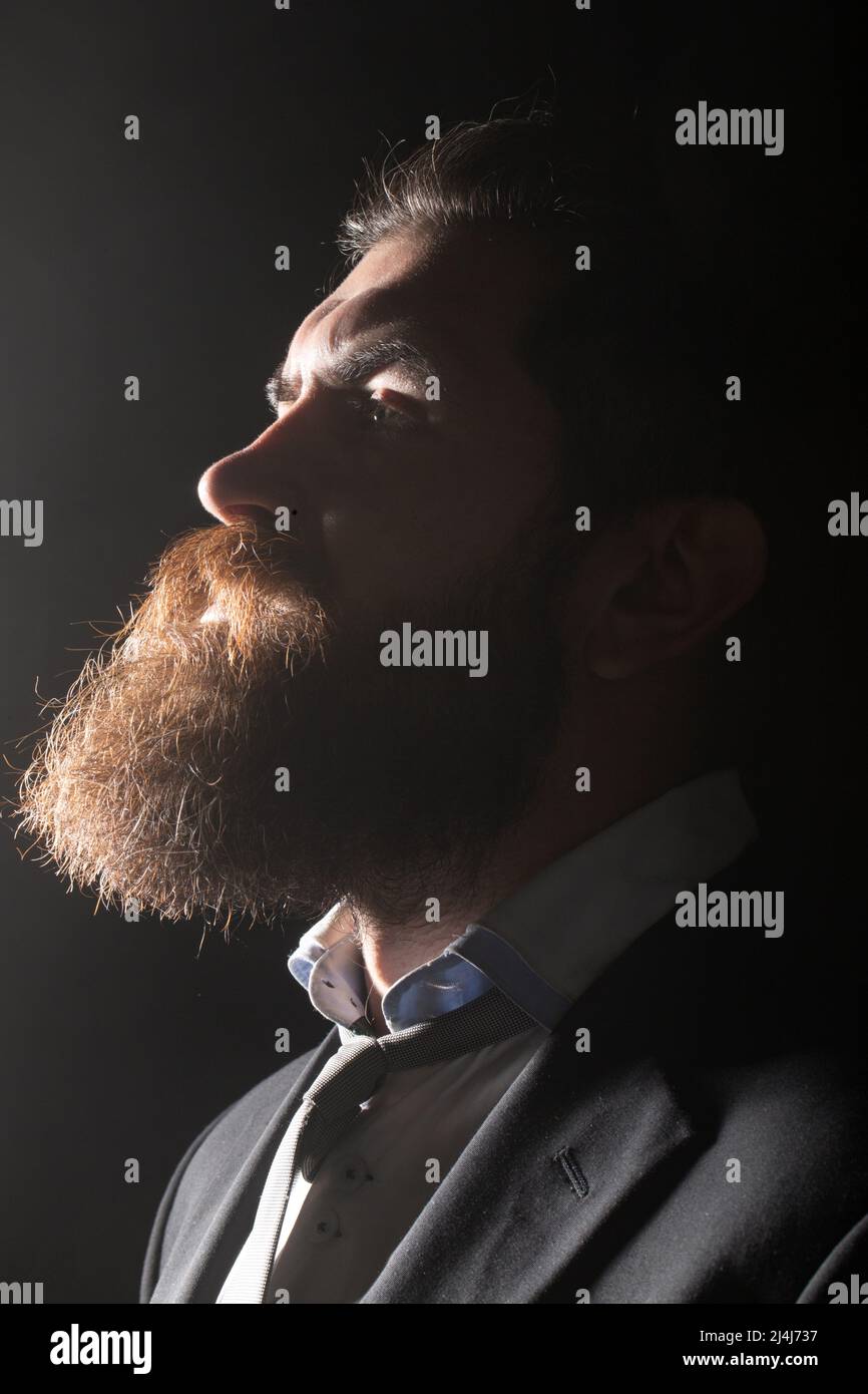 Bearded man with beard, bearded gay. Barbershop concept. Shadow male ...