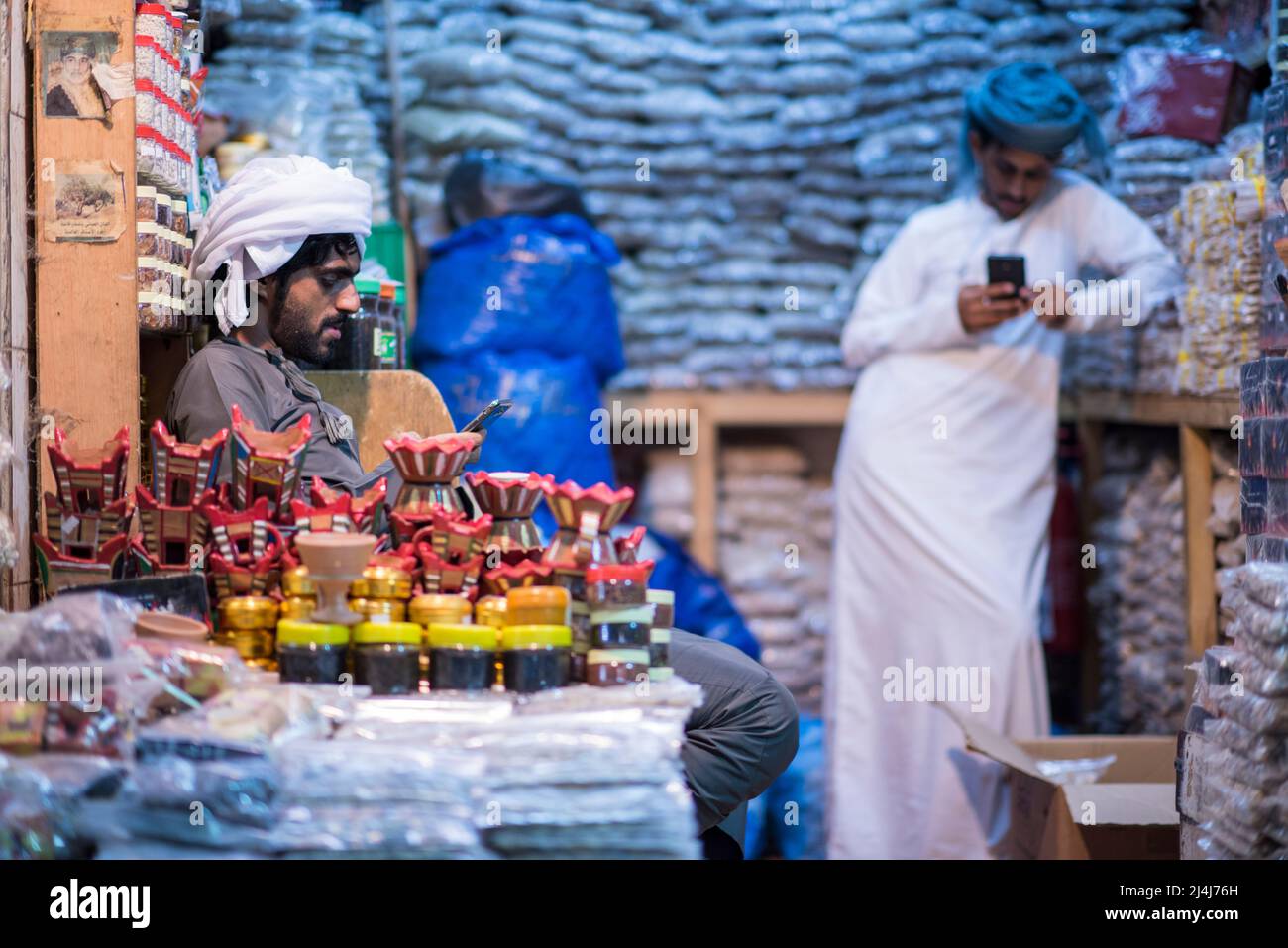 Muscat,Oman - March 05,2019 : Merchants in market shops of the old town ...