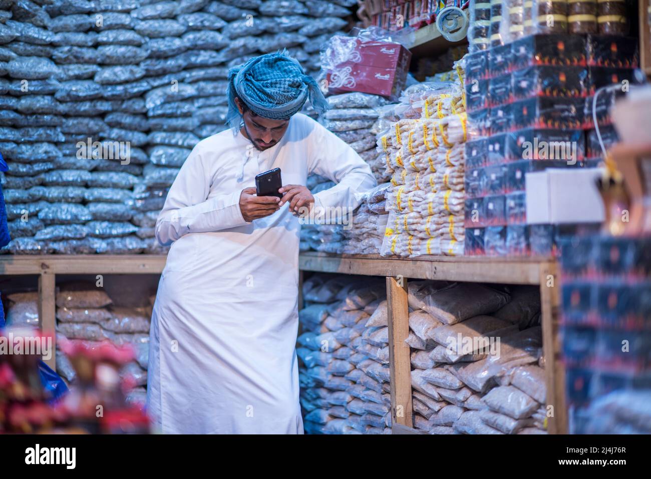 Muscat,Oman - March 05,2019 : Merchants in market shops of the old town ...