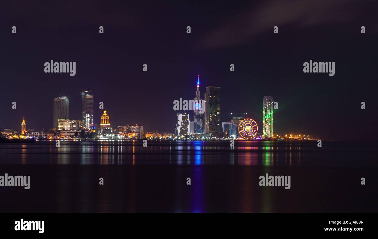 Batumi, Georgia - 31 December, 2021: Beautiful night cityscape, view of ...