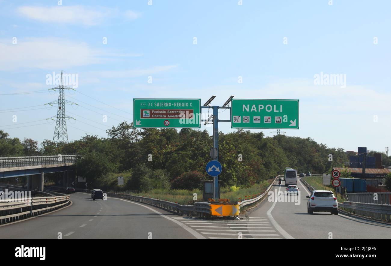 motorway junction in Southern italy with name of the touristic place ...