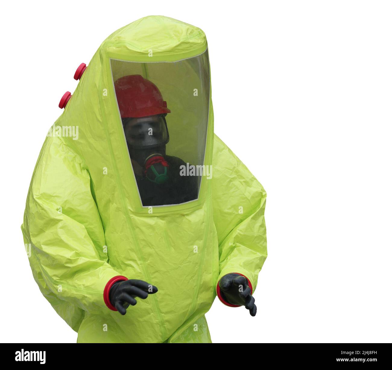 person inside the protective suit against contamination and chemical ...