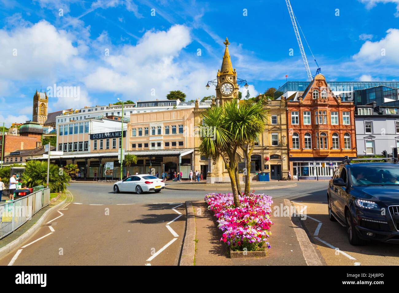 View of the main street of the seaside town of Torquay on the English ...