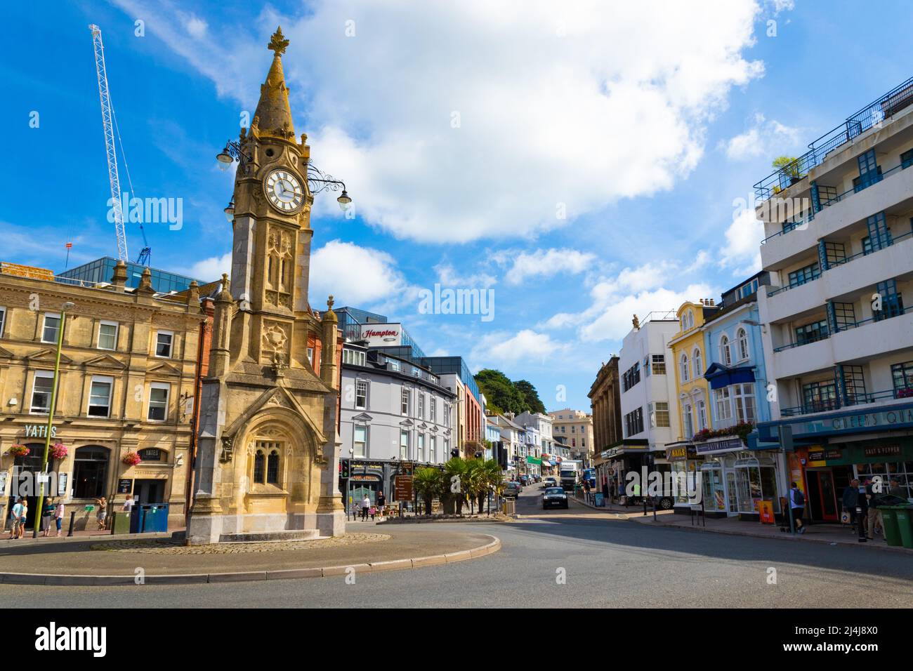View of the main street of the seaside town of Torquay on the English ...