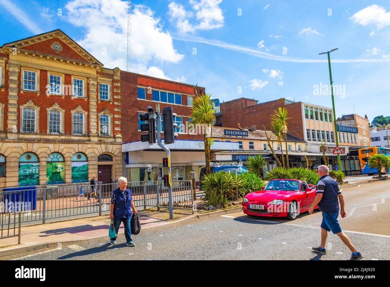 View of the main street of the seaside town of Torquay on the English ...