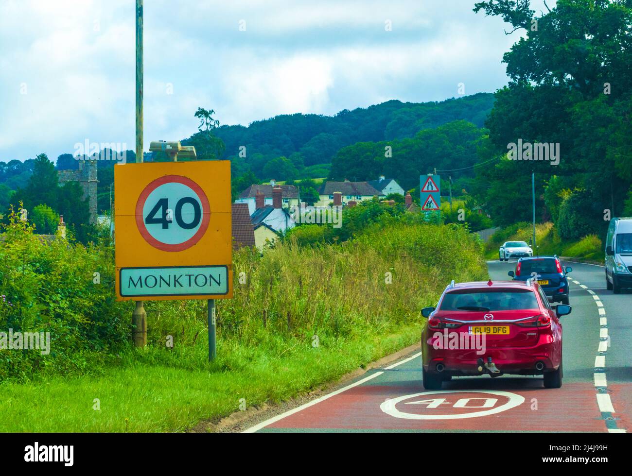 Traffic at A30- a major road in England ,Monkton -a village and civil ...