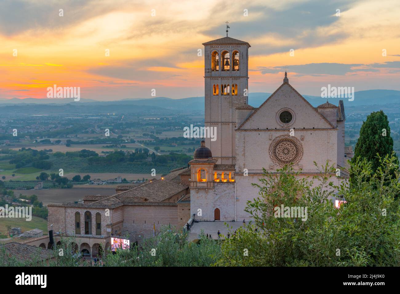 Sunset view of basilica of saint francis of Assisi, Italy Stock Photo ...