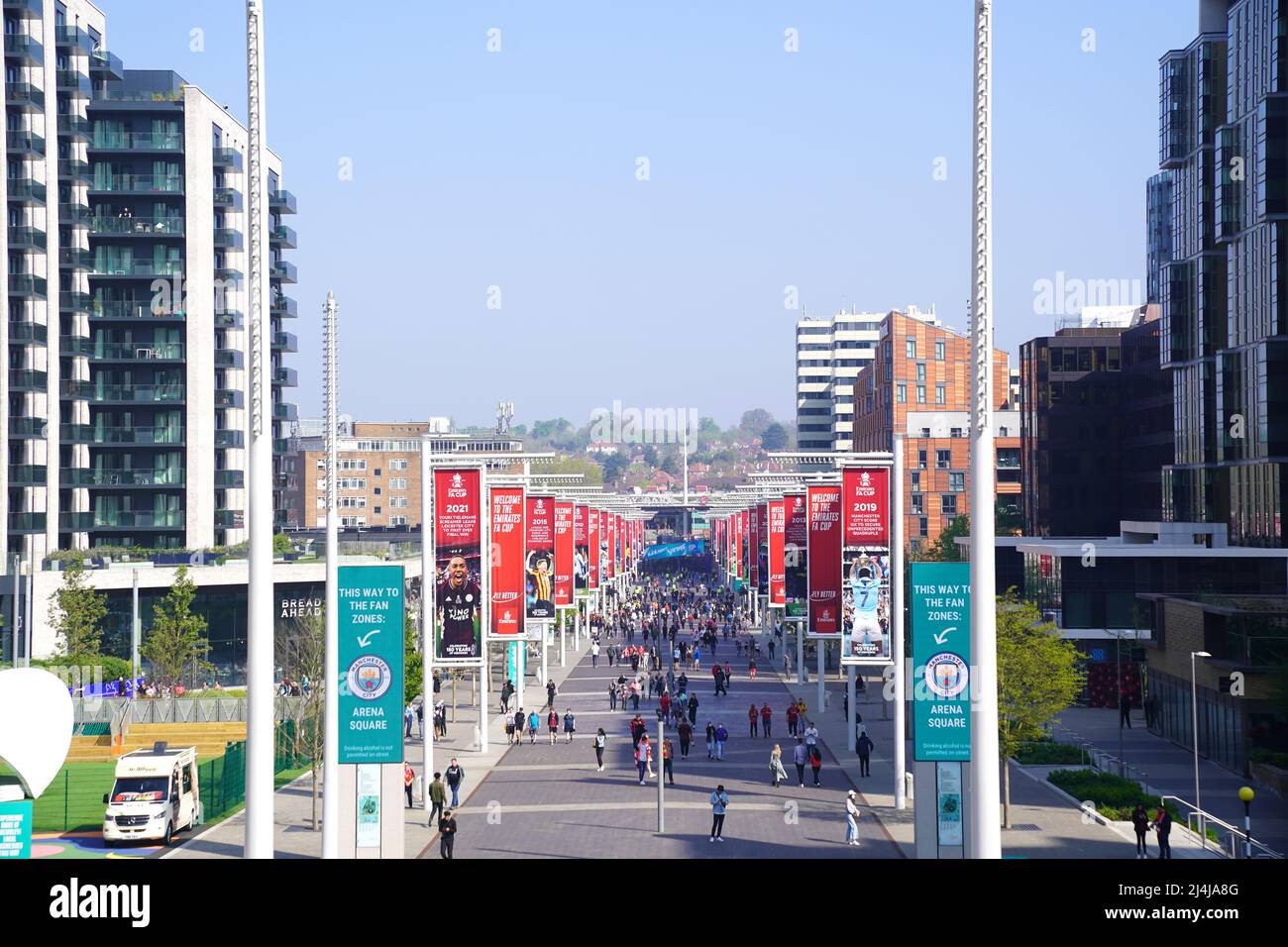 Fans make their way down wembley way towards the stadium hi-res stock ...