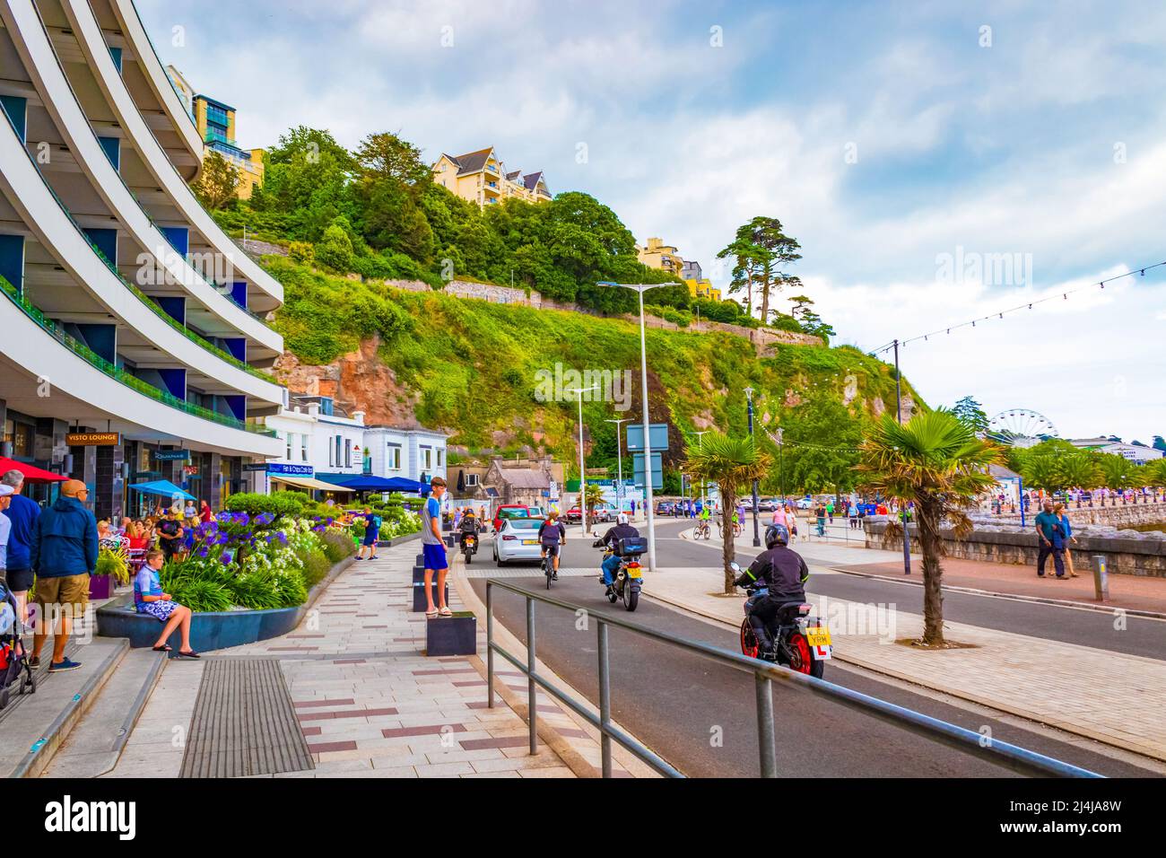 The coastal street of the seaside town of Torquay on the English ...