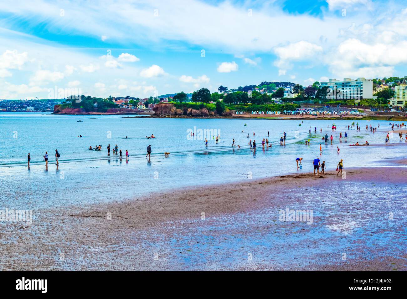 The beach of seaside town of Torquay on the English Riviera in Devon ...