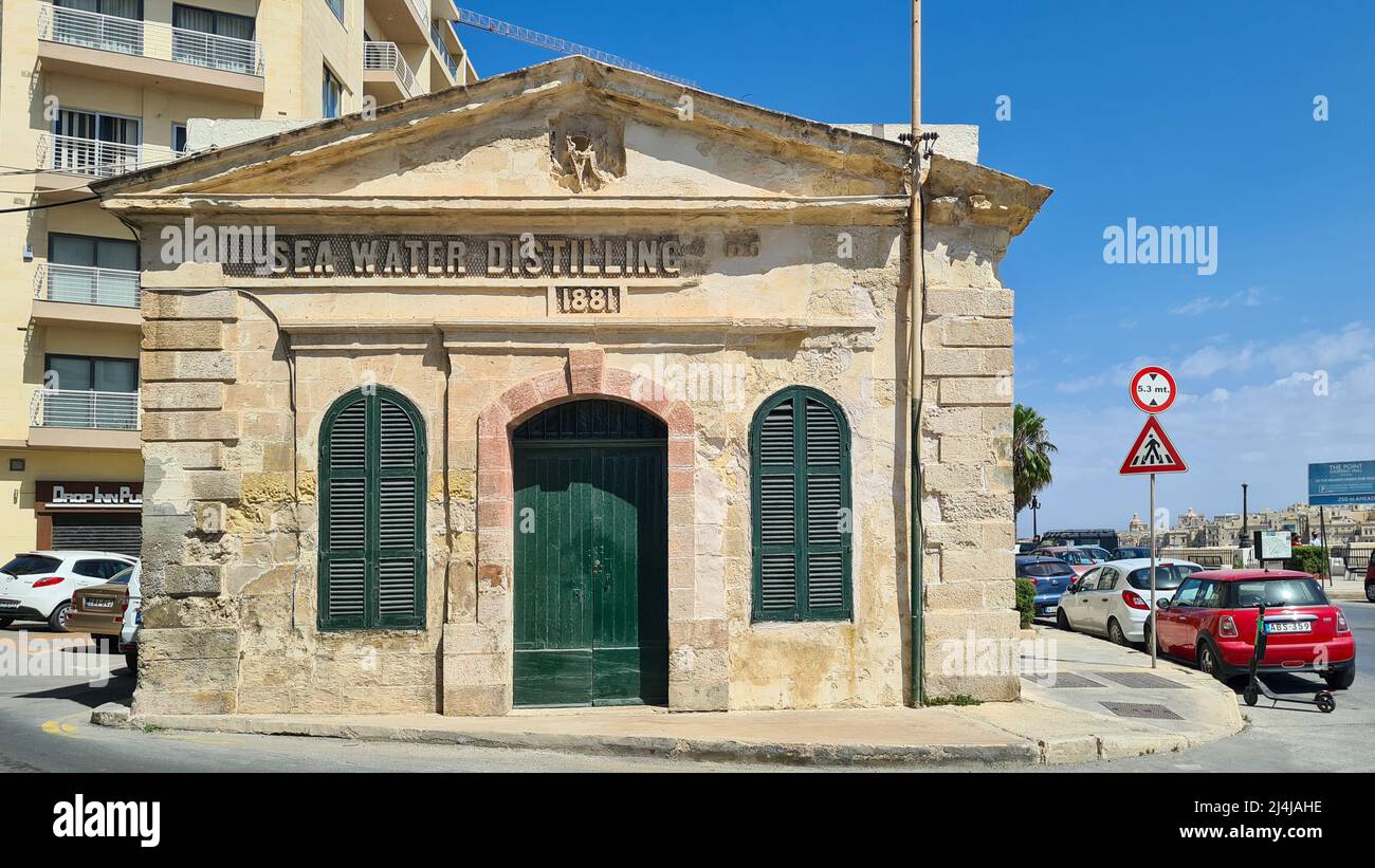 Sliema, Malta - June 7th 2021: The first sea water distilling plant in ...
