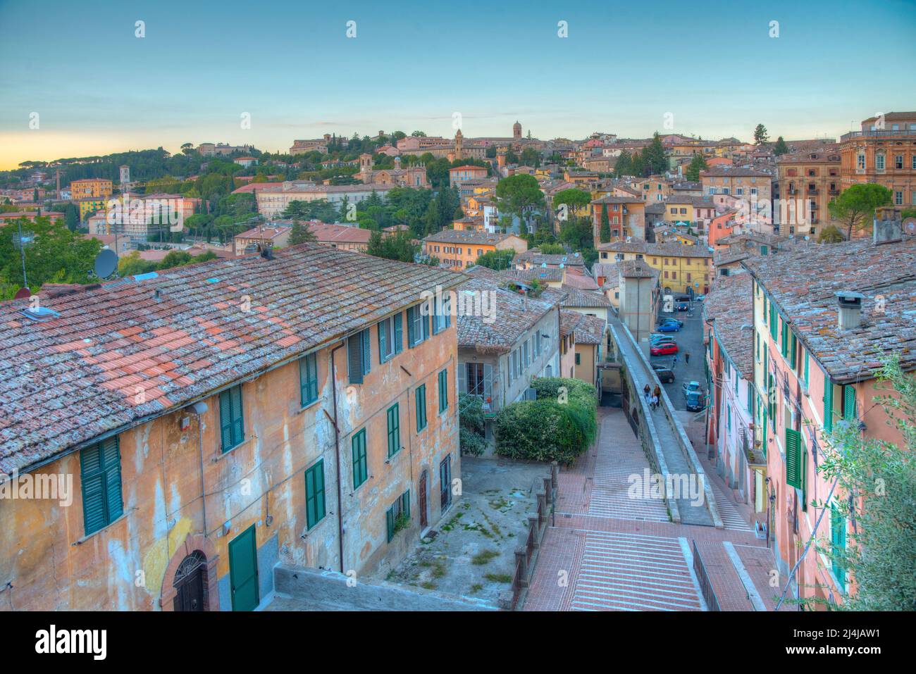 Sunset view of an old aqueduct passing through Perugia, Italy Stock ...