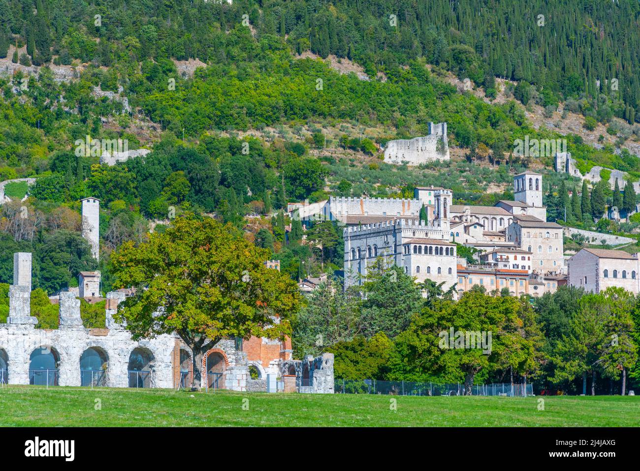 Panorama view of Italian town Gubbio Stock Photo - Alamy