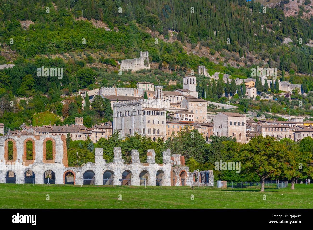 Panorama view of Italian town Gubbio Stock Photo - Alamy