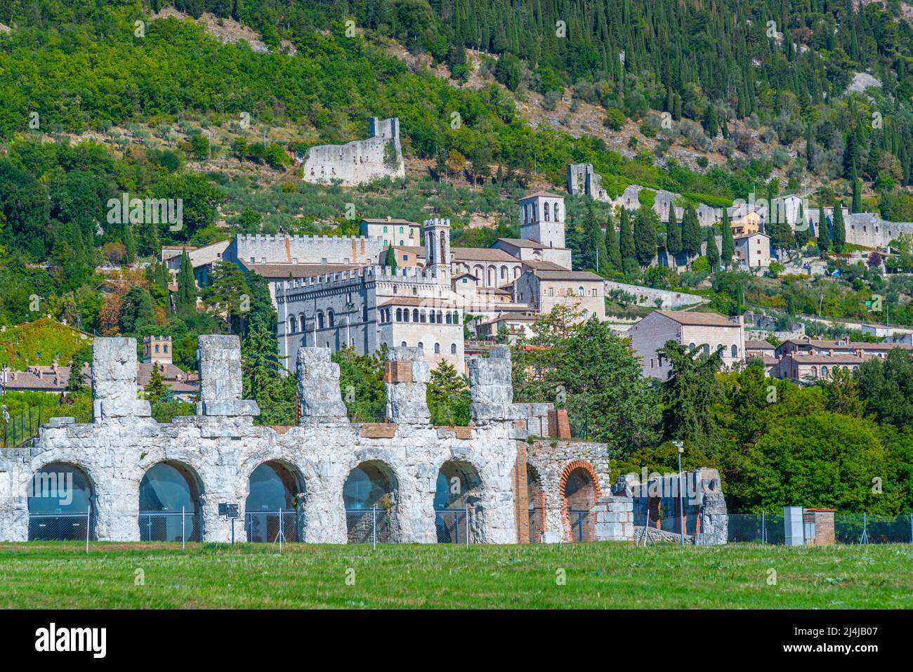 Panorama view of Italian town Gubbio Stock Photo - Alamy