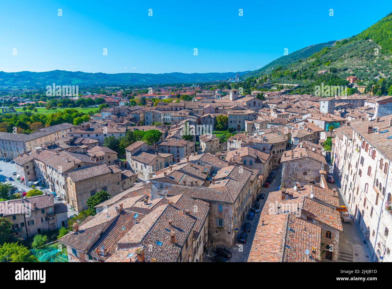 Aerial view of rooftops of Italian town Gubbio Stock Photo - Alamy