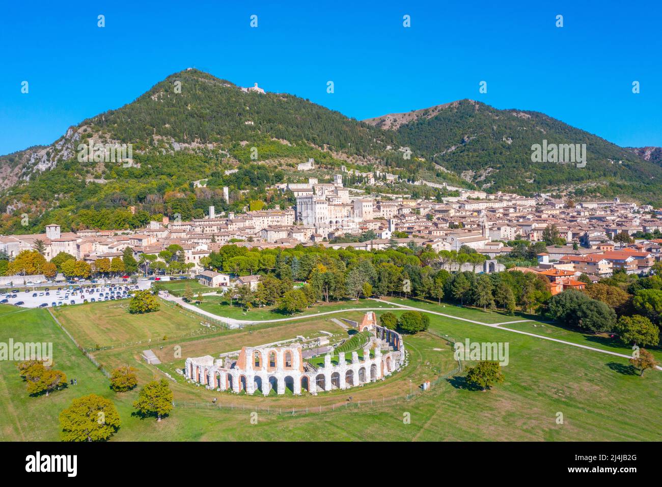 Panorama view of Italian town Gubbio Stock Photo - Alamy