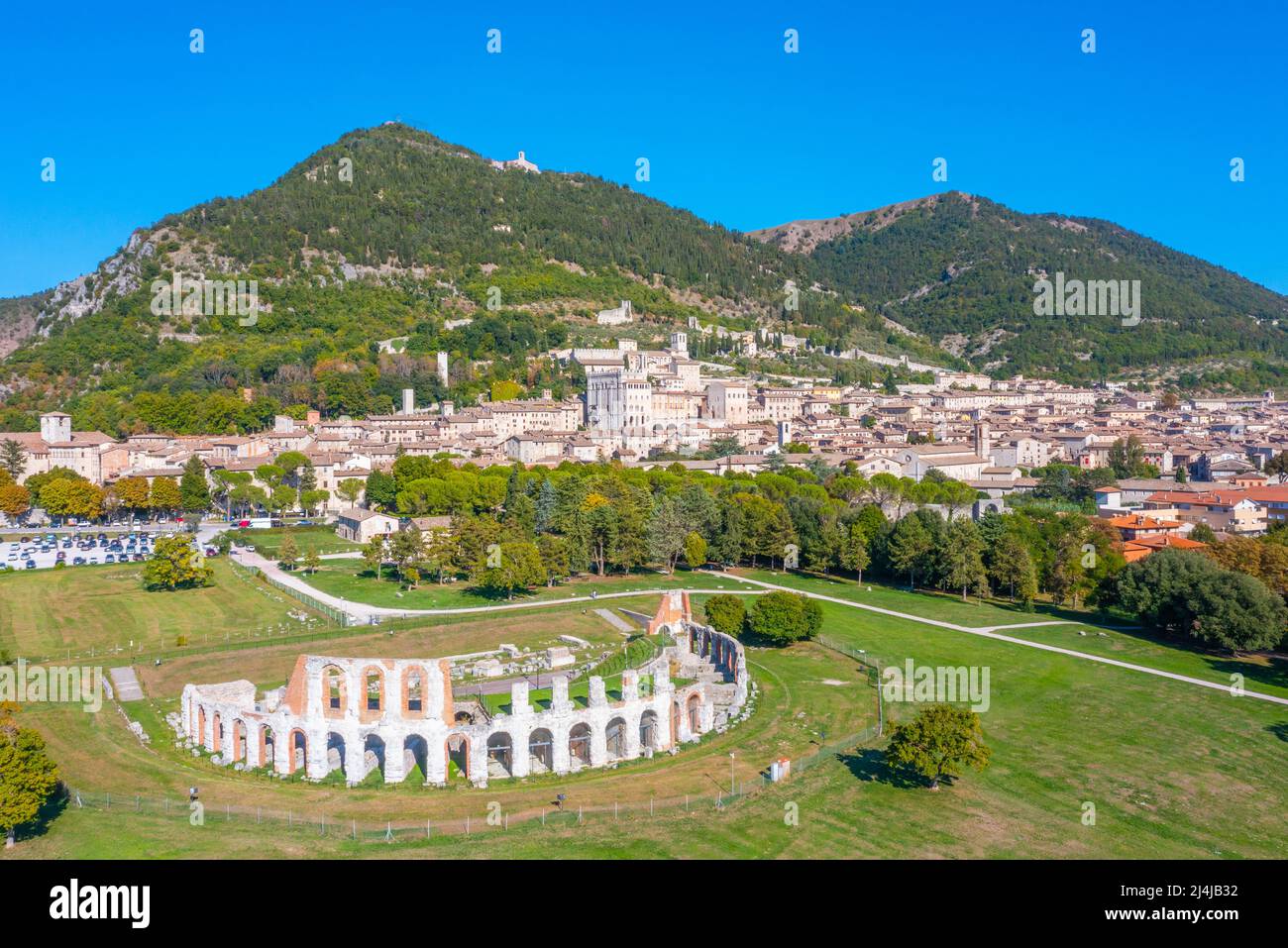 Panorama view of Italian town Gubbio Stock Photo - Alamy