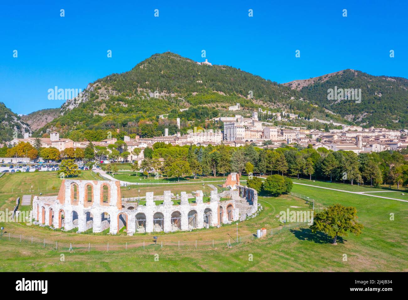 Panorama view of Italian town Gubbio Stock Photo - Alamy