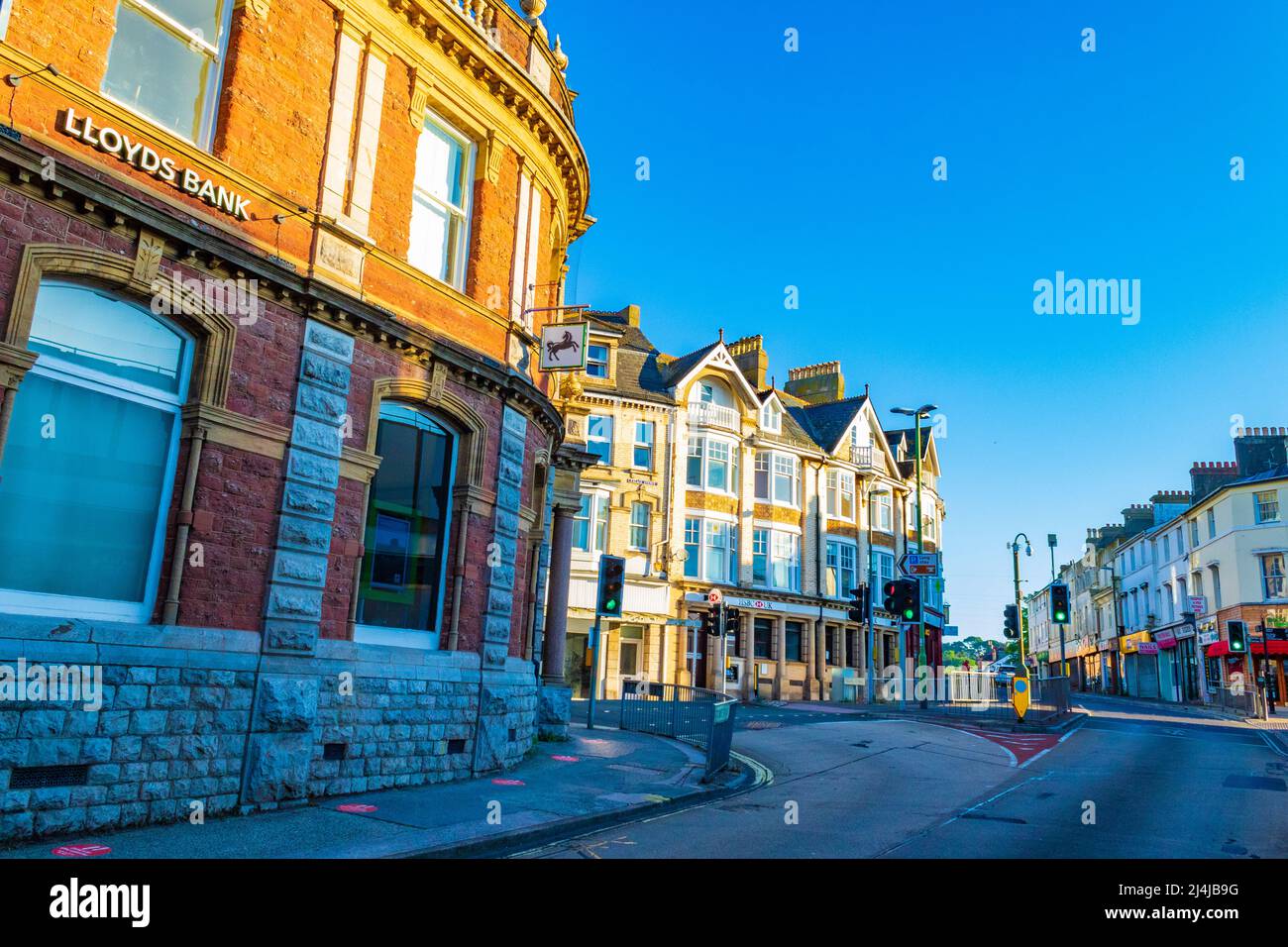 View of the main street of Paignton on nice summer morning.Paignton is ...