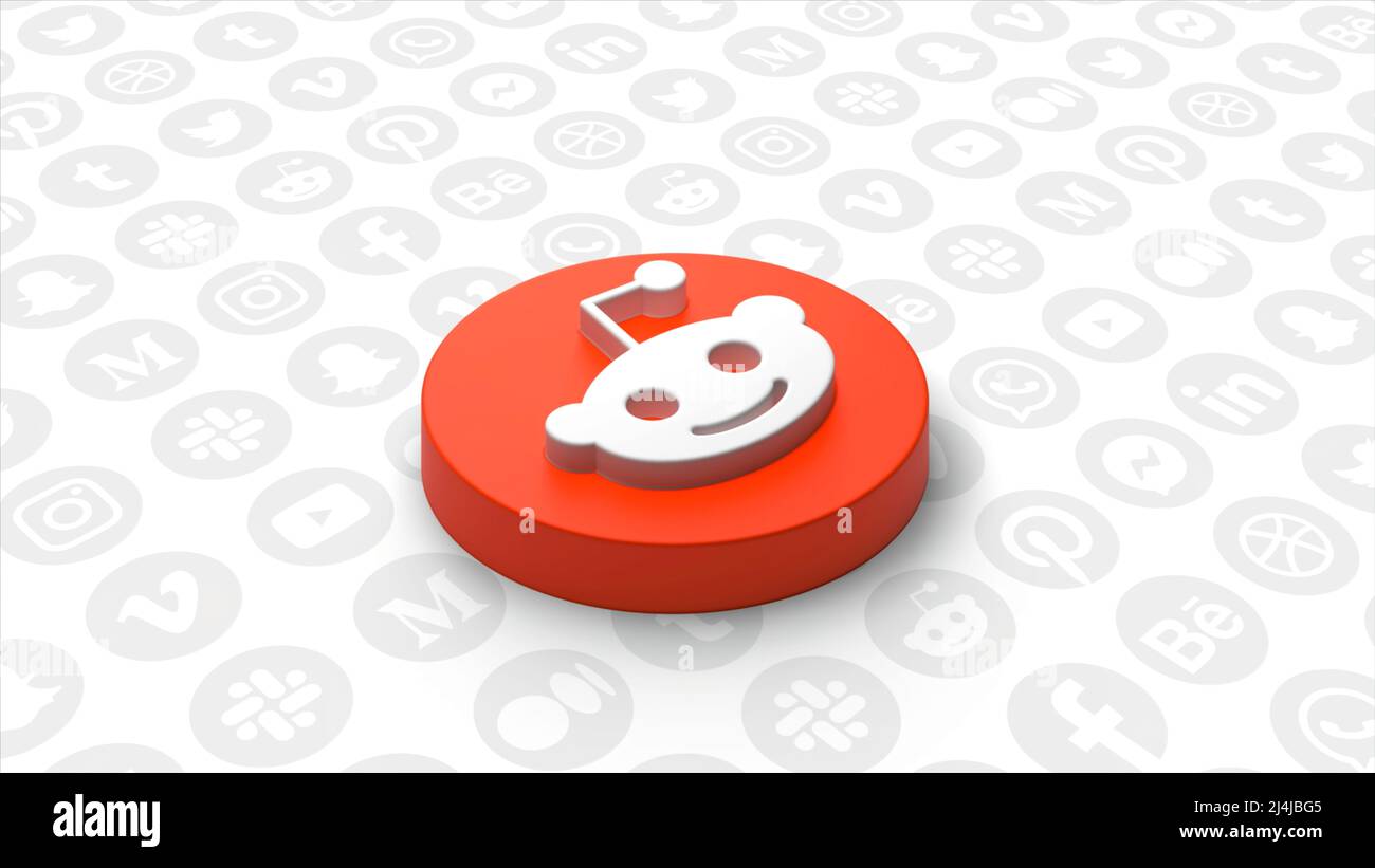 Abstract Reddit internet forum icon on the background of flowing famous ...